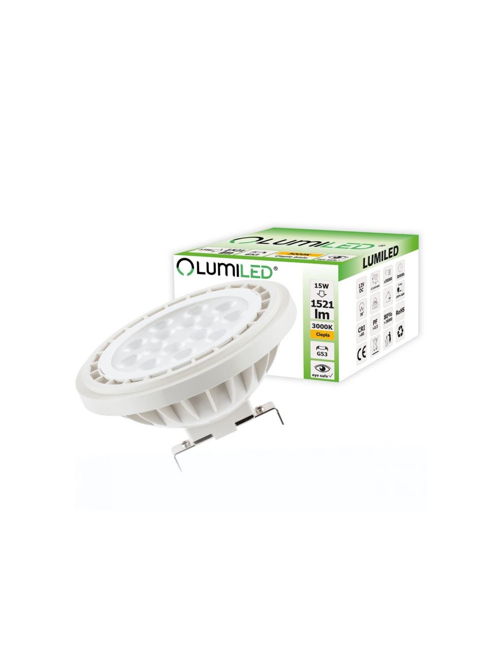 Żarówka LED AR111 G53 15W 1521lm 12V 3K 38 st. LEDZARMI965 LumiLED Żarówka LED AR111 G53 15W 1521lm 12V 3K 38 st. LEDZARMI965 LumiLED